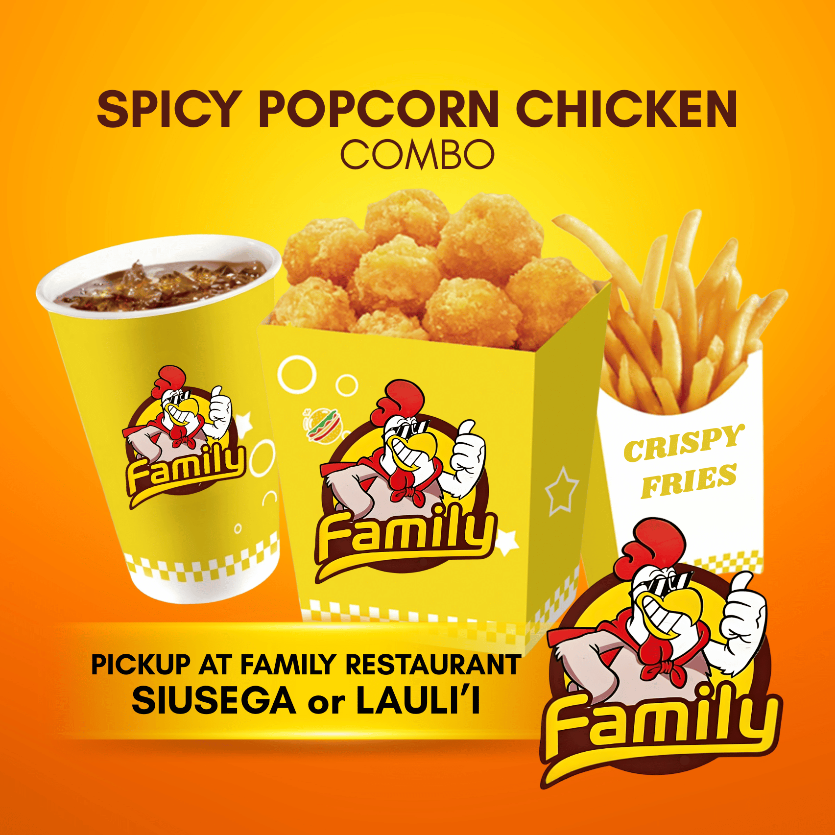 Spicy Popcorn Chicken Combo (PICK UP FROM FAMILY RESTAURANT SIUSEGA OR ...